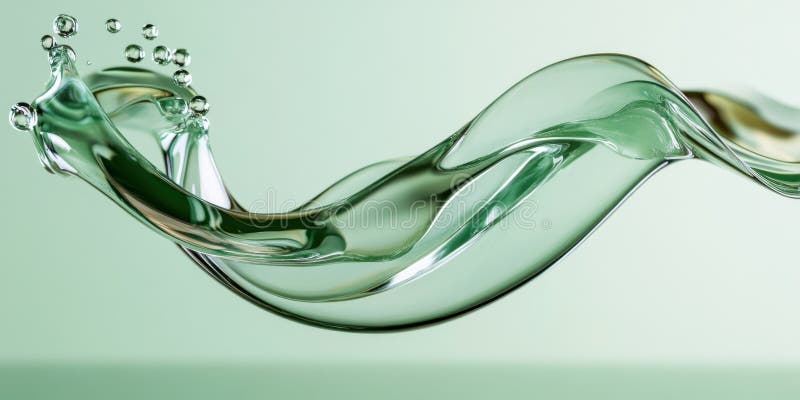Abstract Fluid Wave with Green and Clear Glass Effect Stock ...