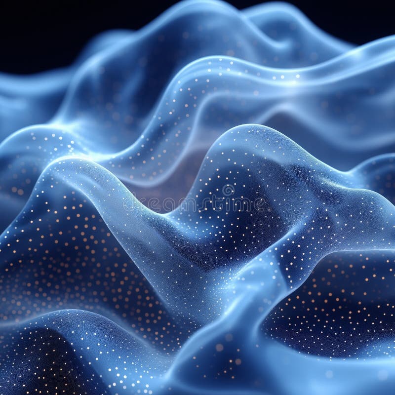 Abstract Flowing Blue Waves with Dispersed Light Points, Creating a ...