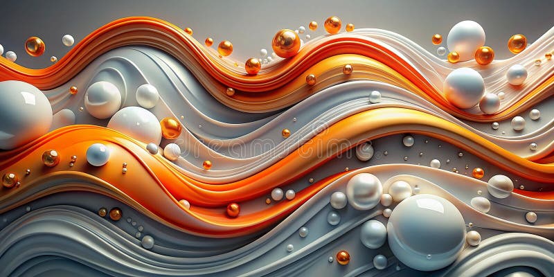 Abstract Fluid Wavy Orange White Gray Bubbles Dynamic Modern Art Wave ...