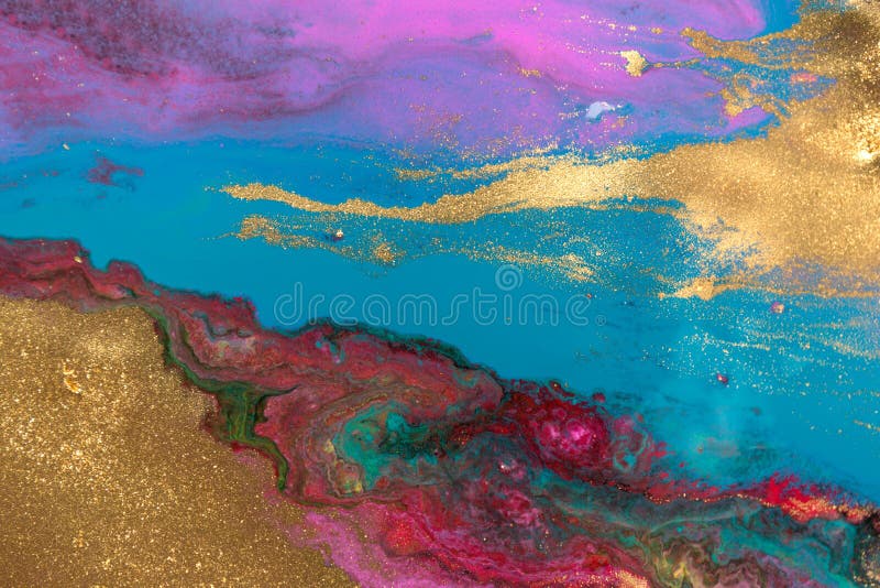 Abstract Fluorescent Ink Liquid Mix with Gold Dust. Stock Image - Image ...