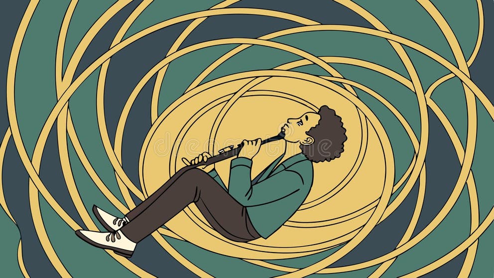Abstract Flute Player, Swirling Musical Expression, Vector Design ...