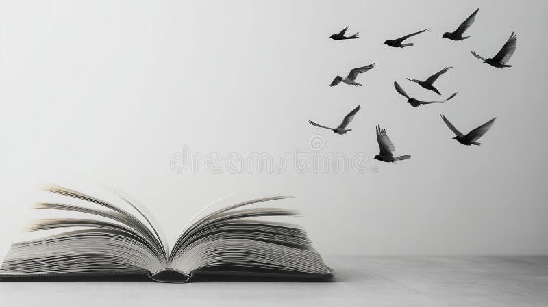 Abstract Flying Birds from Open Book, Surreal Design Stock Image ...