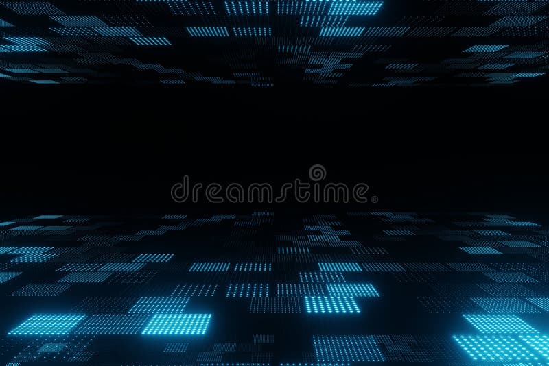 Abstract Flying Blue Particles on Black Background 3d Rendering Stock ...