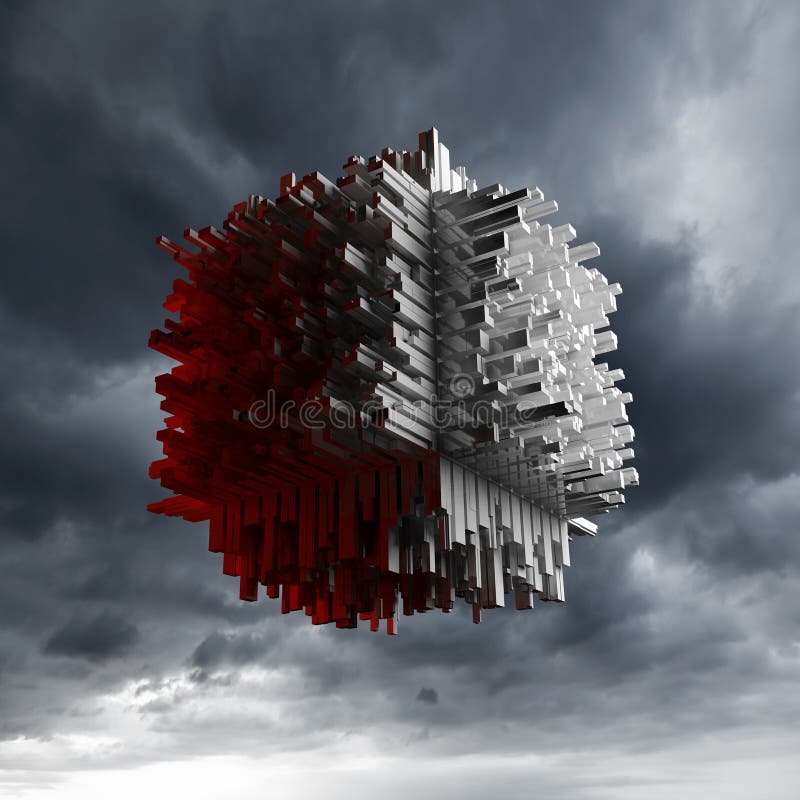 Abstract Flying Cube Object with Chaotic Surface Stock Illustration ...