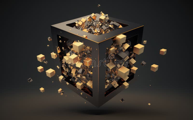 Abstract Flying Cube on a Plain Empty Background Stock Illustration ...