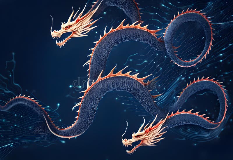 Abstract Flying Dragons on a Dark Blue Stock Photo - Image of serpent ...