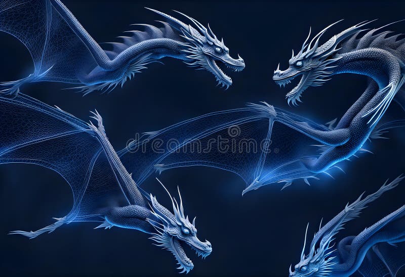 Abstract Flying Dragons on a Dark Blue Stock Image - Image of dragon ...