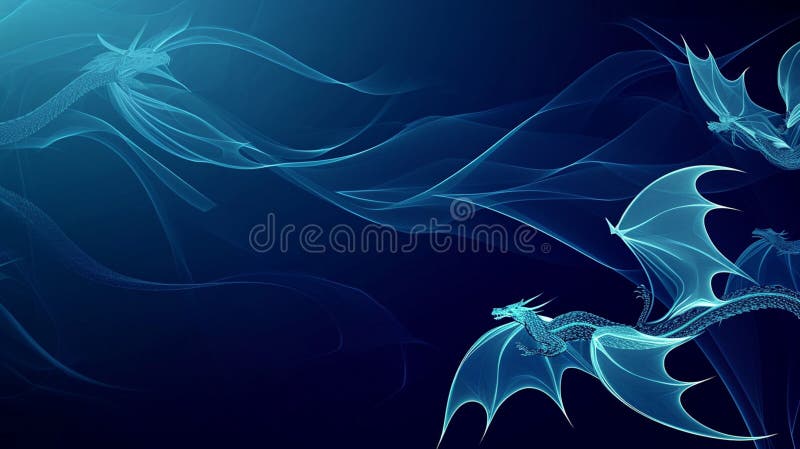 Abstract Flying Dragons on a Dark Blue Background. Generative Ai Stock ...