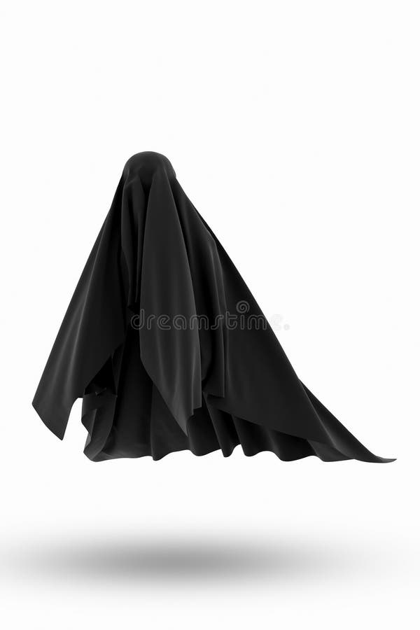 Abstract Flying Ghost Cloth Black on White Background - 3D Illustration ...
