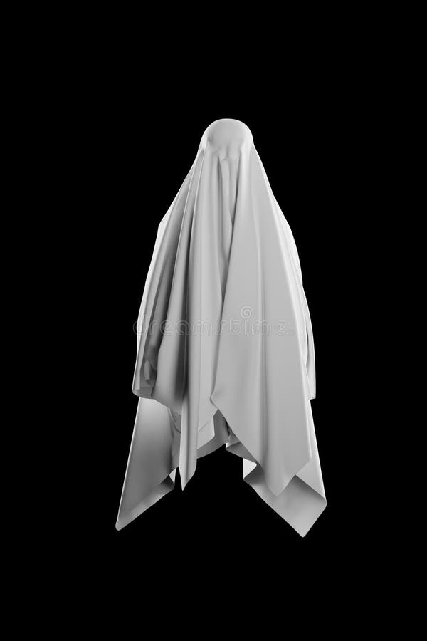 Abstract Flying Ghost Cloth White on Black Background - 3D Illustration ...