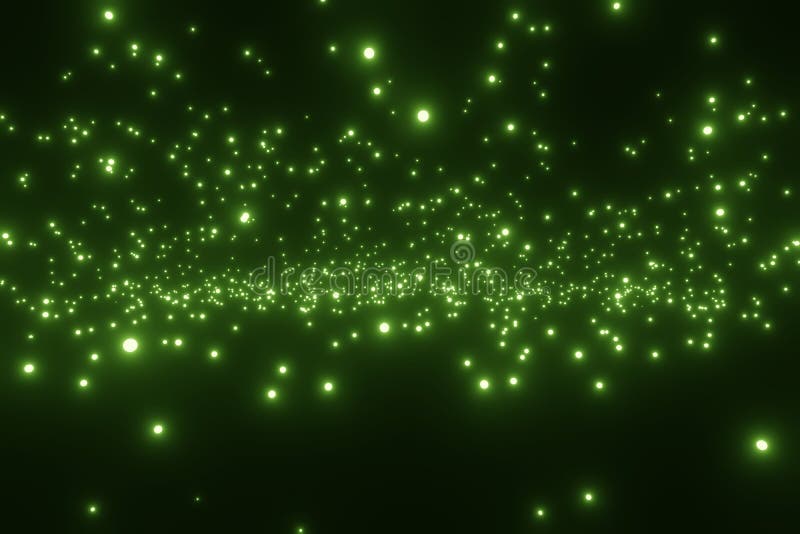 Abstract Flying Green Particles of Light on a Black Background Stock ...