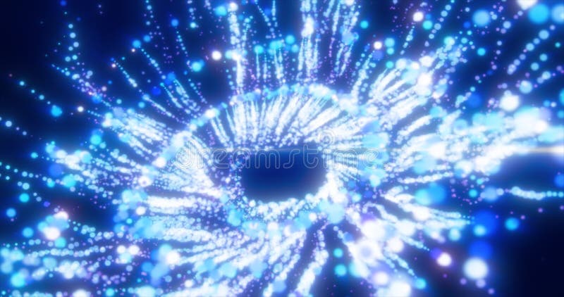Abstract Flying in a Spiral in a Whirlwind Exploding Blue Bright Luminous Particles Magical ...