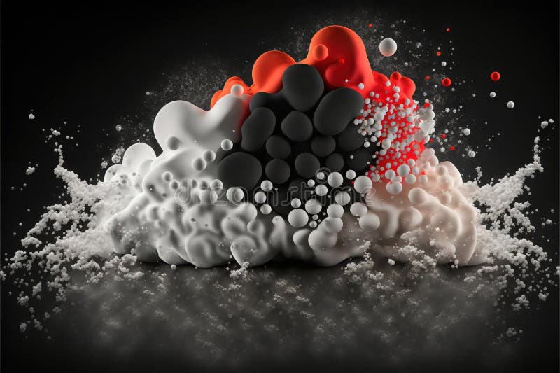 Abstract Foam Clouds with Splashing Forms and Drops. Black and White ...