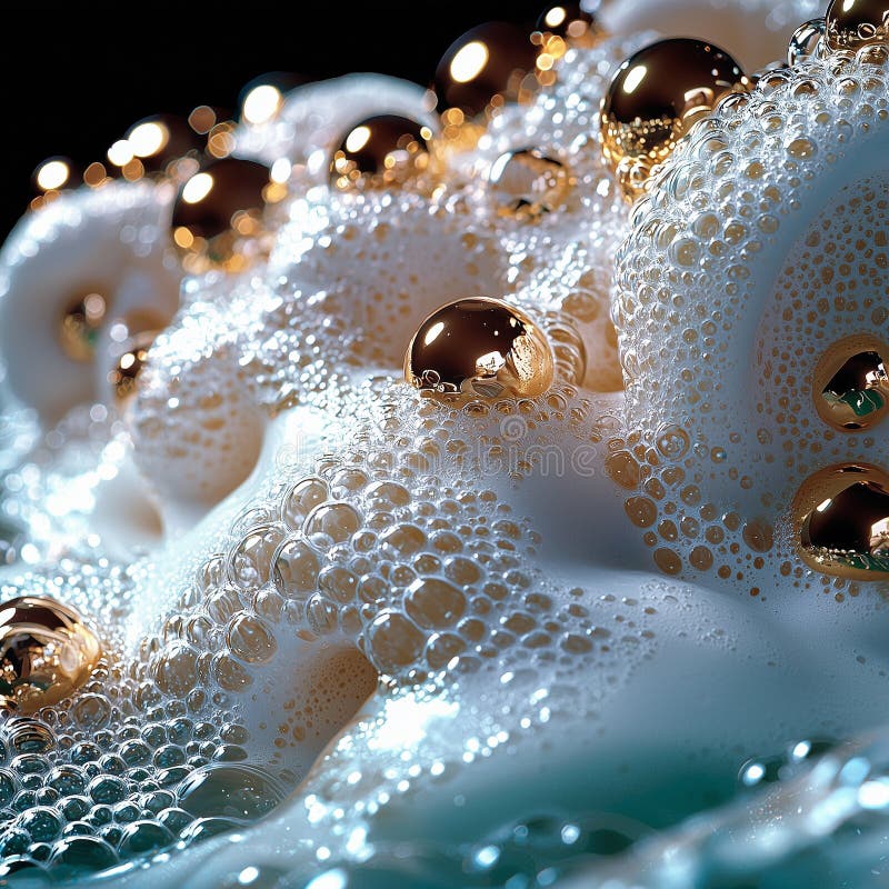 Abstract Foam and Liquid Textures with Metallic Accents Stock ...