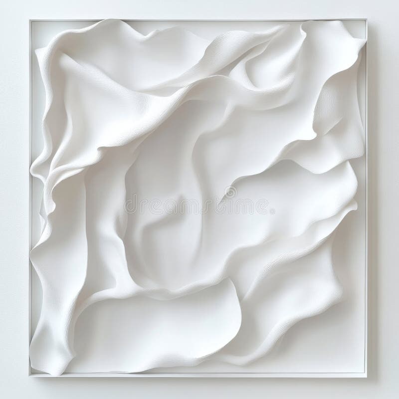 Abstract Folded White Fabric Art in Frame with Smooth, Flowing Texture ...