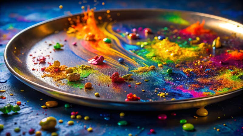 Abstract Food Art Exploding Colors on a Shimmering Metallic Plate a ...