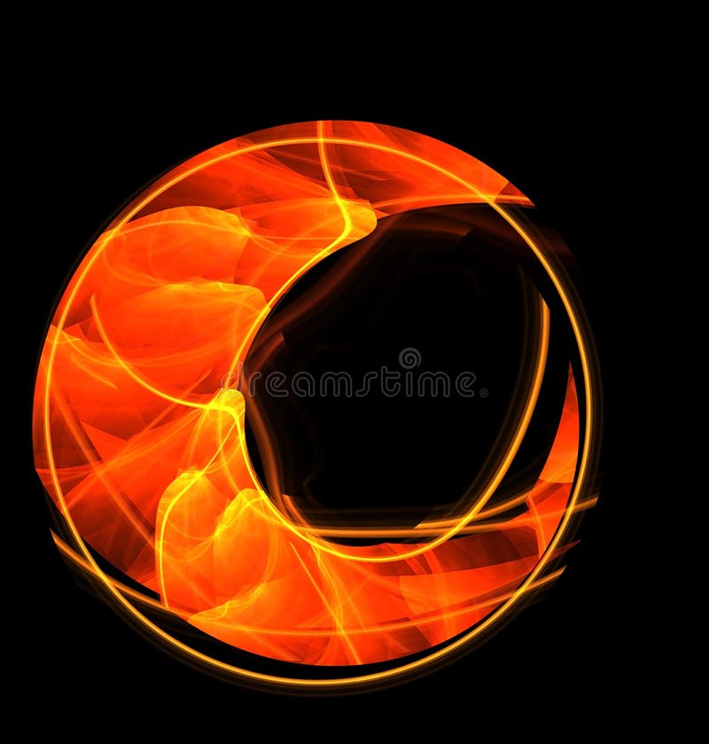 Abstract Fractal Bright Orange Moon on Black Stock Illustration ...