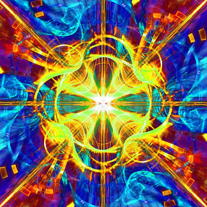 Abstract Fractal Exploding Star with Various Decorative Elements in ...