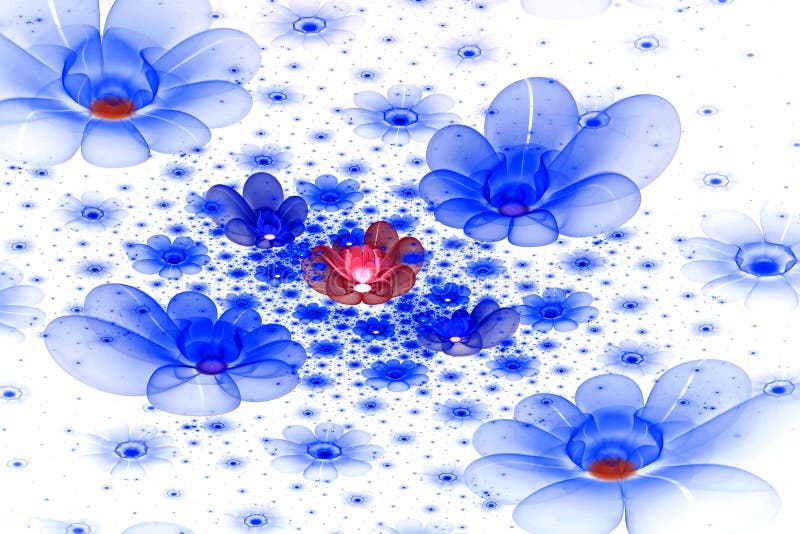 Abstract Fractal 3d Space Blue Flowers Against A Light Beautiful Starry