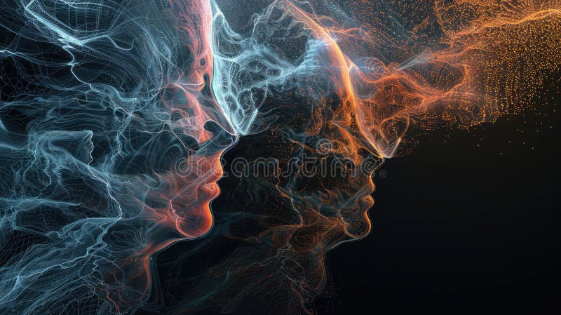 Abstract Fractal Patterns Merging Human and AI Elements, Symbolizing ...