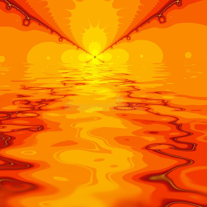 Abstract Fractal Sunset or Sunrise Over Water Stock Illustration ...