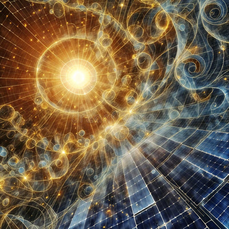 Solar Panel with Rays of Light. Abstract Fractal. 3D Rendering ...