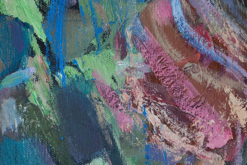 Close-up Fragment of Acrylic Painting on Canvas with Brush Strokes ...