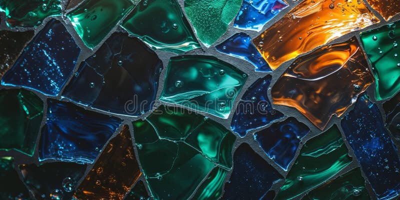 Abstract Fragmented Glass with Colorful Refraction and Textured Surface ...