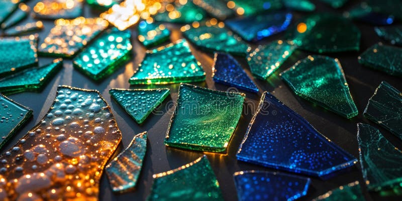 Abstract Fragmented Glass with Colorful Refraction and Textured Surface ...