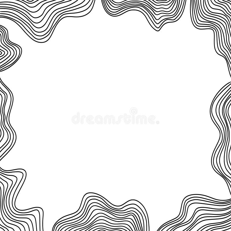 Abstract Frame with Flowing Black Wavy Lines on a White Background ...