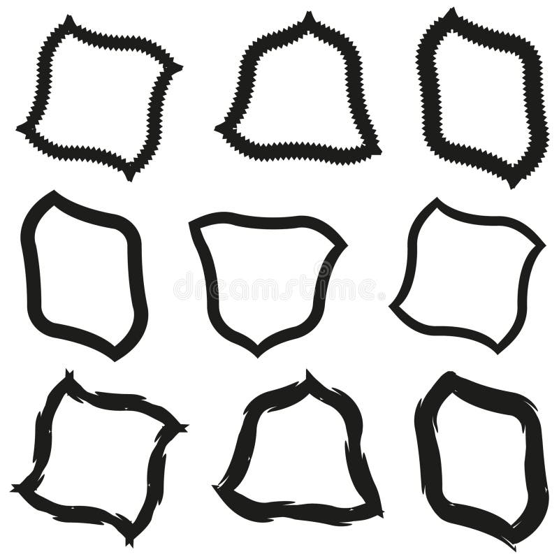 Abstract Frame Set. Irregular Black Shapes. Wavy Decorative Borders ...