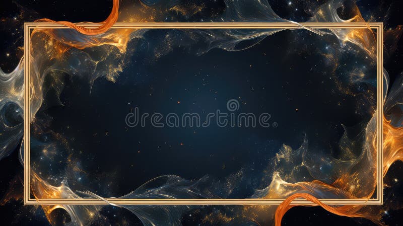 An Abstract Frame in Space with Stars, Rendered in Light Gold and Dark ...