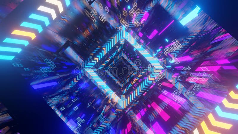 Abstract Frames and Boxes. Fly through Technology Cyberspace with Neon Glow Stock Footage ...