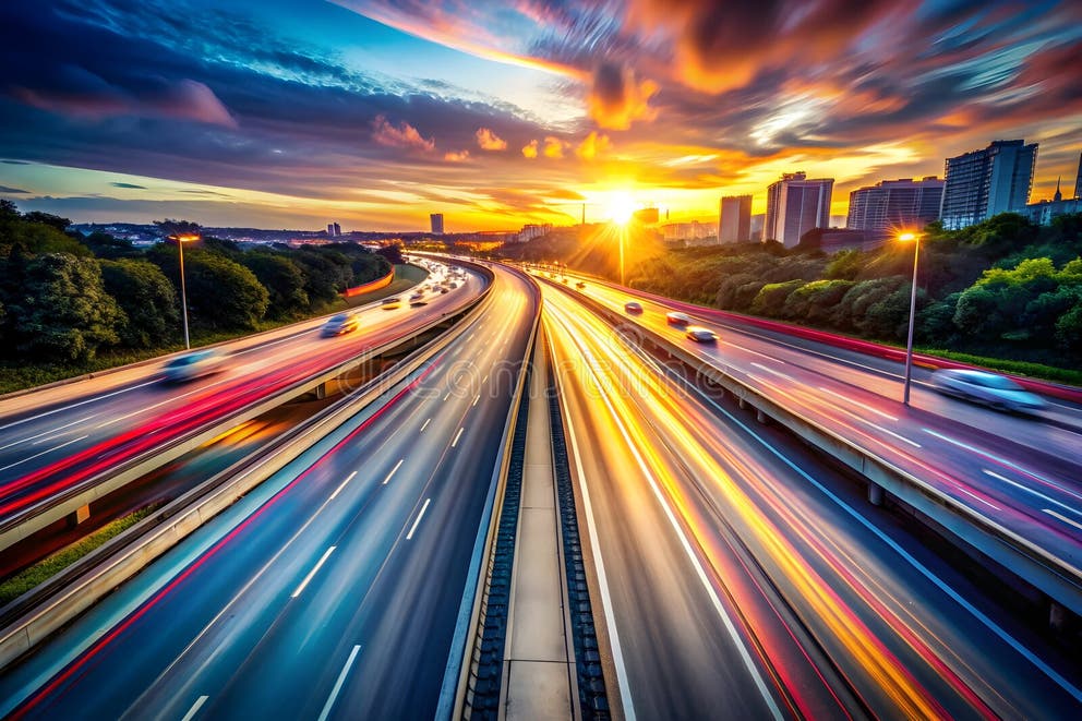 Abstract Freeway Speedway with Motion Blur Stock Illustration ...