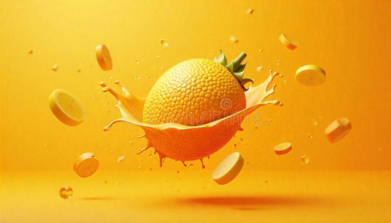 Abstract Fruit Composition with Citrus Splash on Yellow Background ...