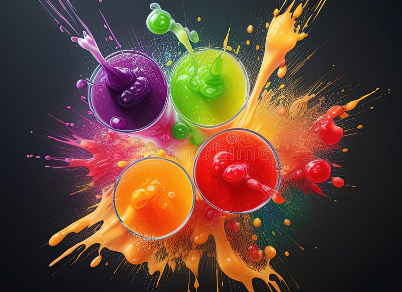 Abstract Fruit Juice, Illustration. Fruits with Juice Splash Stock ...