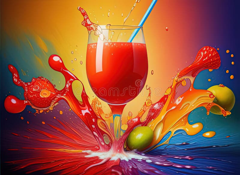 Abstract Fruit Juice, Illustration. Fruits with Juice Splash Stock ...