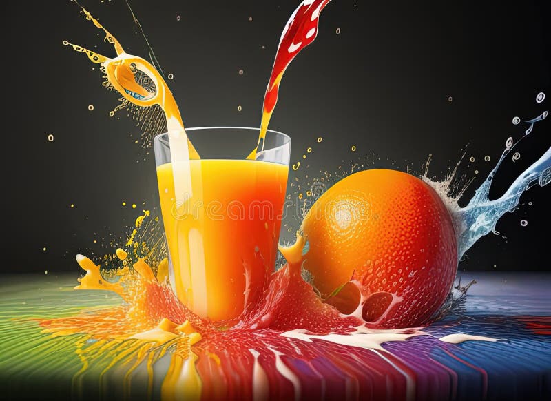 Abstract Fruit Juice, Illustration. Fruits with Juice Splash Stock ...