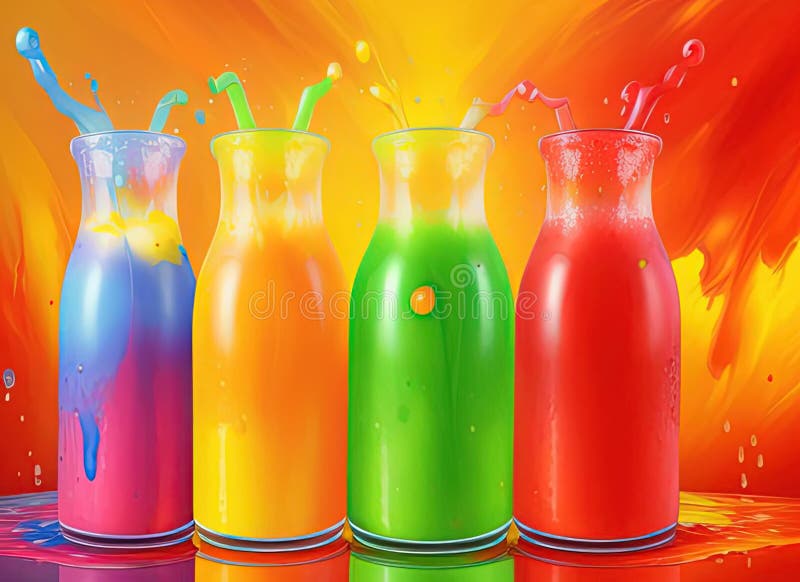 Abstract Fruit Juice, Illustration. Fruits with Juice Splash Stock ...