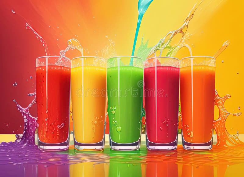 Abstract Fruit Juice, Illustration. Fruits with Juice Splash Stock ...