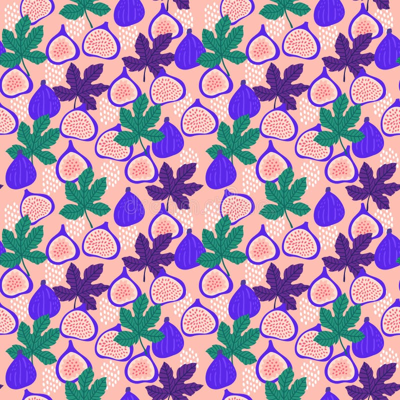Abstract Fruit Pattern with Figs and Leaves. Vector Illustration in ...