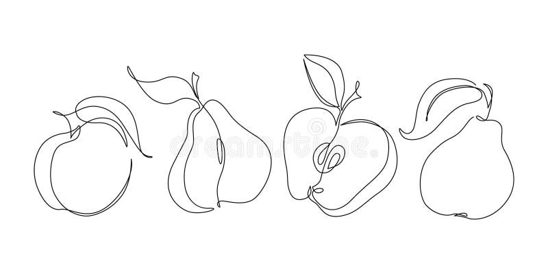 Abstract Fruits Drawing. Continuous One Line Art of Fruits Stock Vector ...