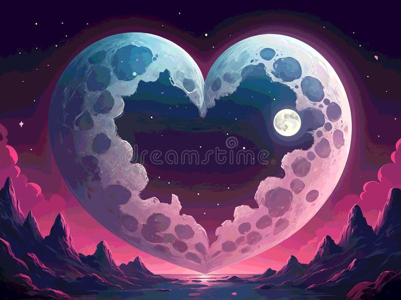 Abstract Full Moon Heart Shaped Shines for Valentines Day Illustration ...