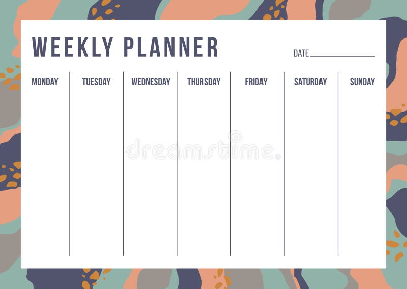 Abstract Fun Weekly Planning Template with Notes on Hand Draw Liquid ...