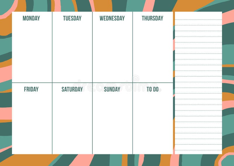 Abstract Fun Weekly Planning Template with Notes on Hand Draw Striped ...