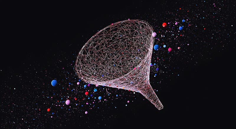 Abstract Funnel with Flowing Spheres on Dark Background Stock ...