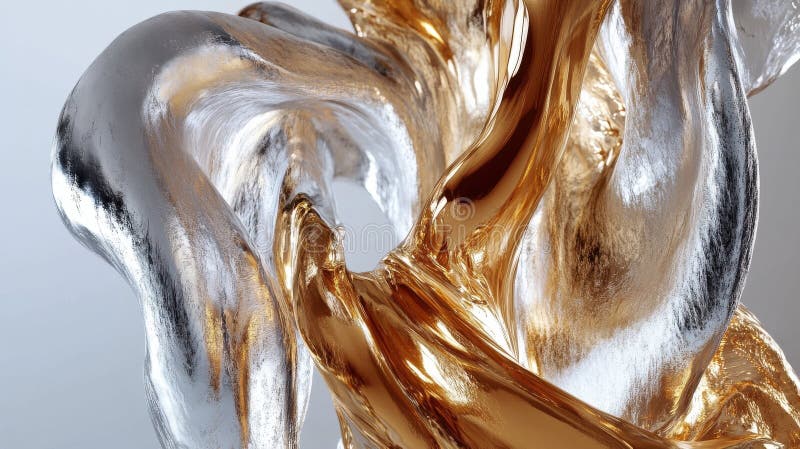 Abstract Fusion of Liquid Gold and Silver Forms in Motion Stock Image ...