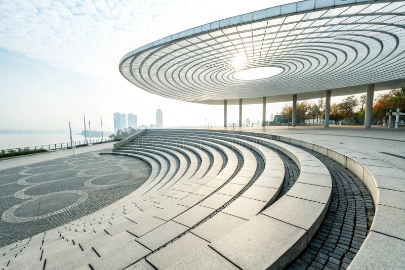 Abstract Futuristic Architecture Circular Concentric Background Stock ...