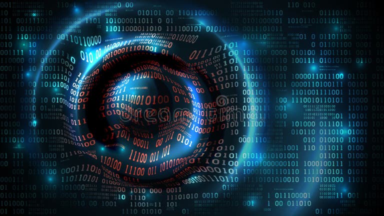 Abstract Futuristic Background with Binary Code and Circular Waves ...