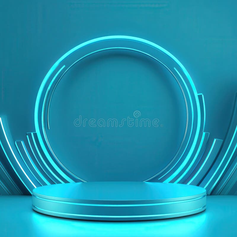 Abstract Blue Neon Circle Platform Stock Illustration - Illustration of ...